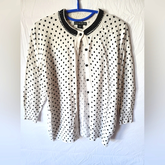 Covington | Sweaters | Retro White And Black Polka Dot Cardigan Sweater ...